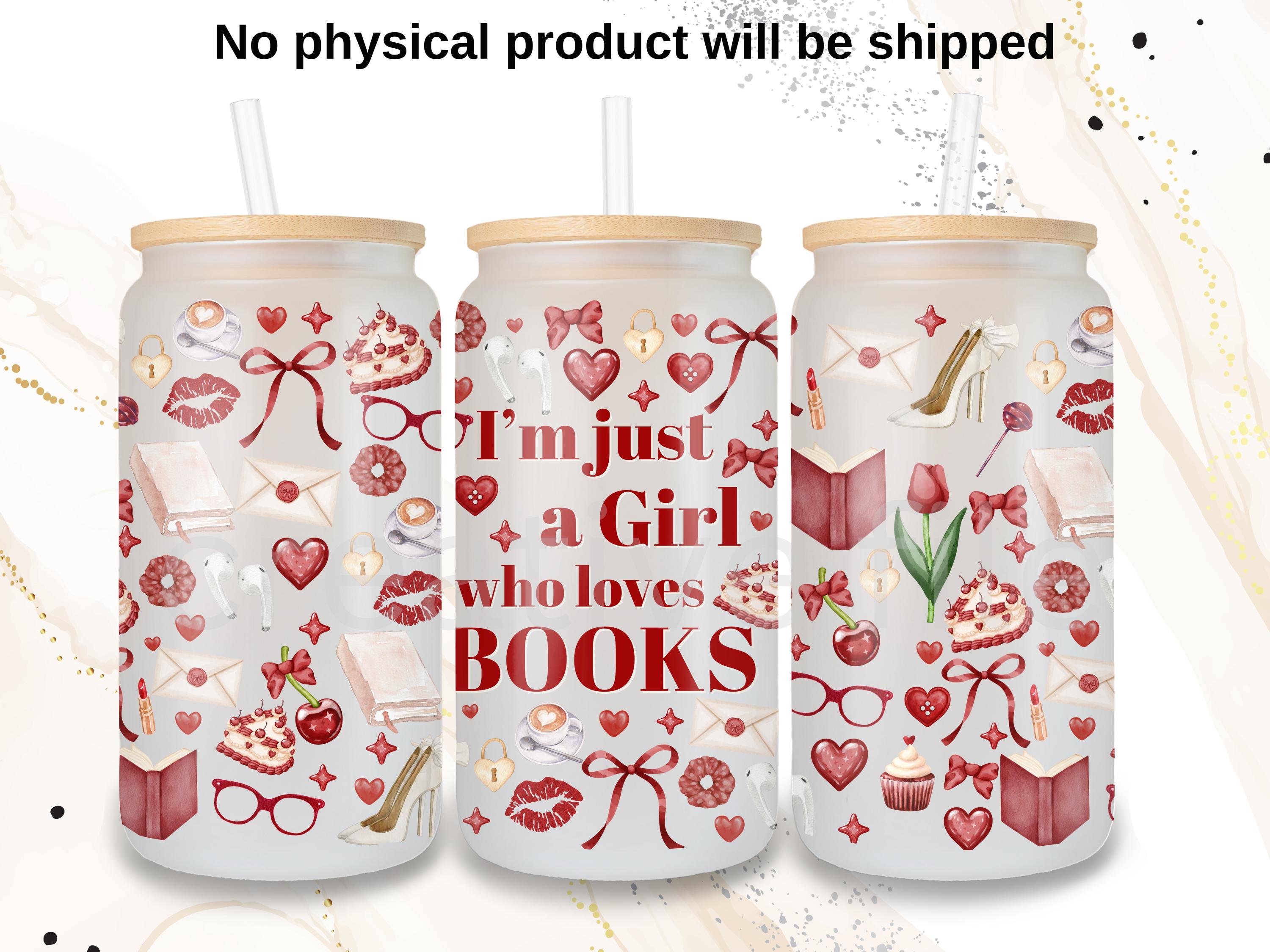 Book Lover 16oz Libbey Glass Wrap PNG, Literary Aesthetic Cup Wrap ...
