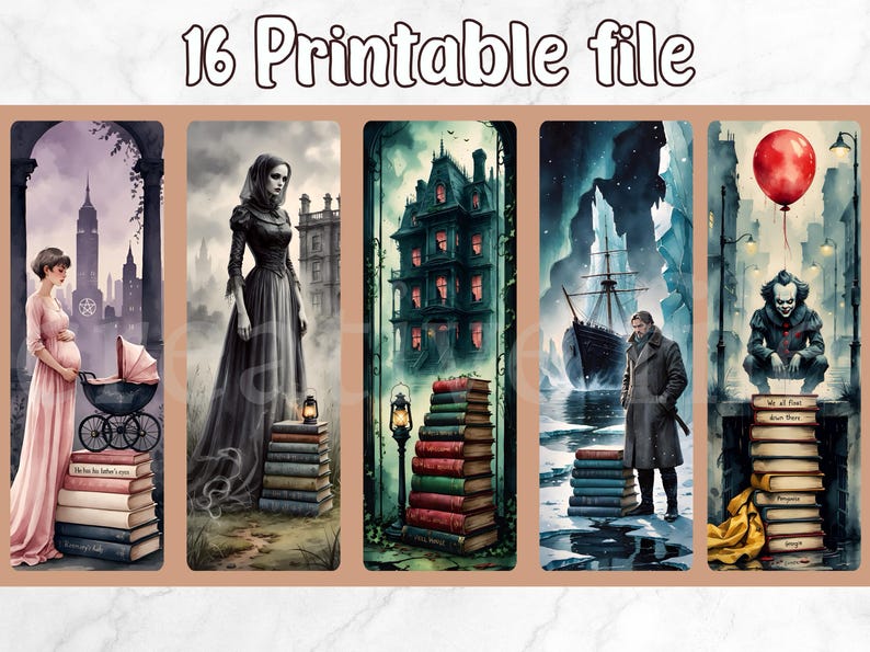 Horror Movie Bookmarks Printable Bundle, 16 Halloween Gothic Marker ...