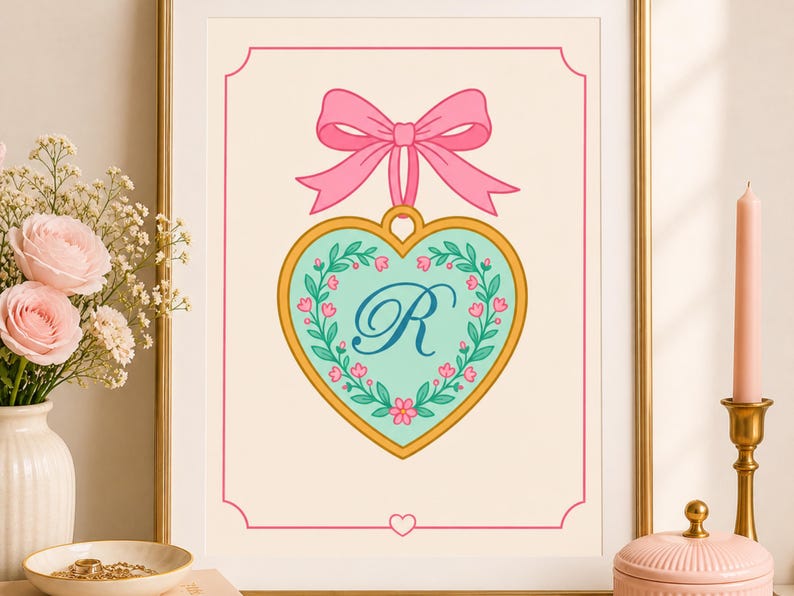 Romantic Alphabet PNG Bundle, Coquette Initial Clipart Set, Heart ...