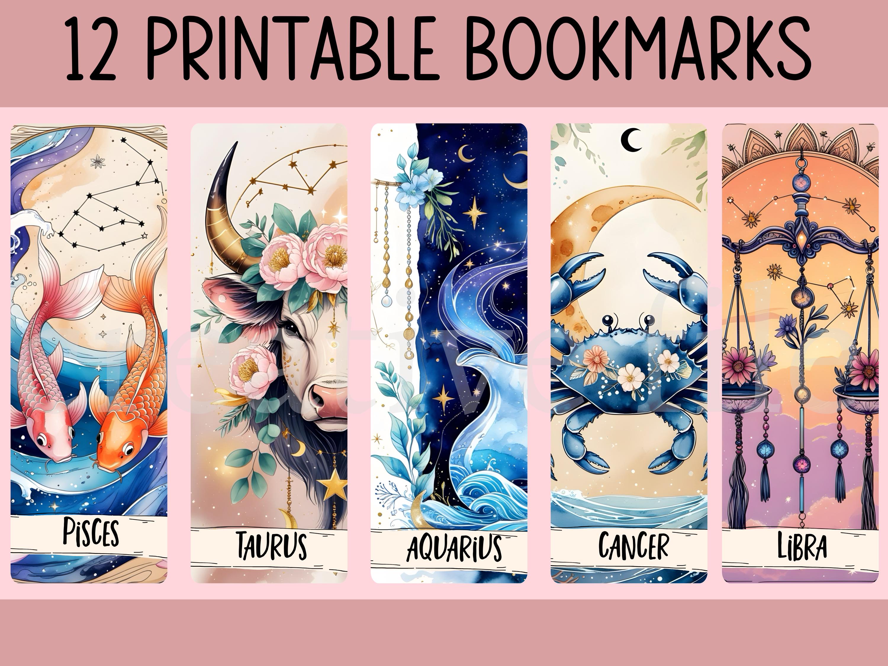 Zodiac Boho Printable Bookmarks Bundle, Astrology Bookmarks Set 12 ...