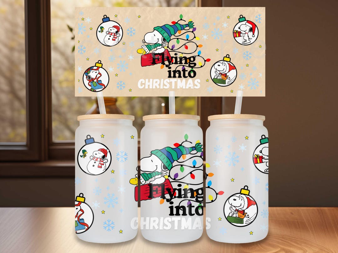 Snoopy Christmas Libbey Glass Can Png, Peanuts 16 Oz Tumbler Wrap ...
