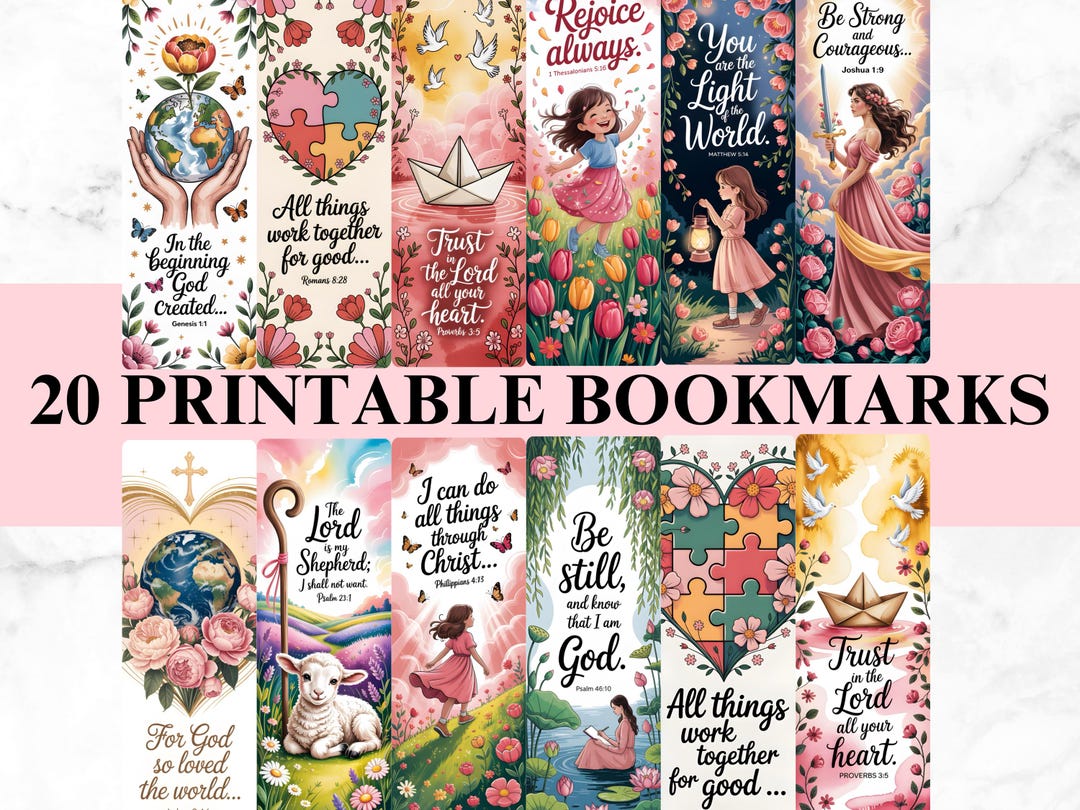 Bible Verses Bookmarks Bundle, Religious 20 PNG Bookmarks Design ...