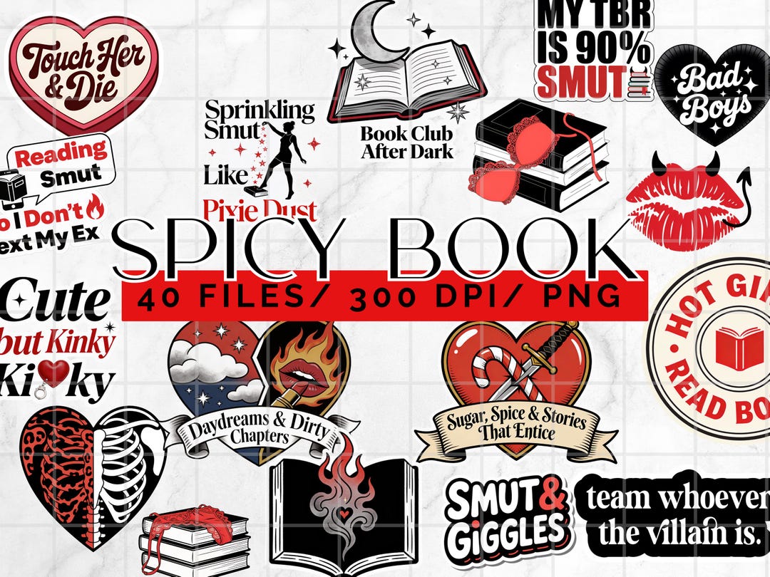 Spicy Book Clipart Bundle PNG, Smut Reader Style Graphics, Dark Romance ...