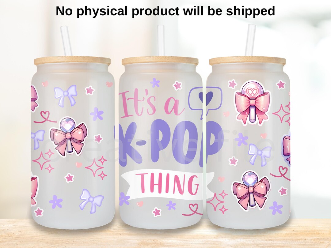 K Pop Fan 16 Oz Glass Can Wrap, Light Stick Bow Libbey Glass Cup Wrap ...
