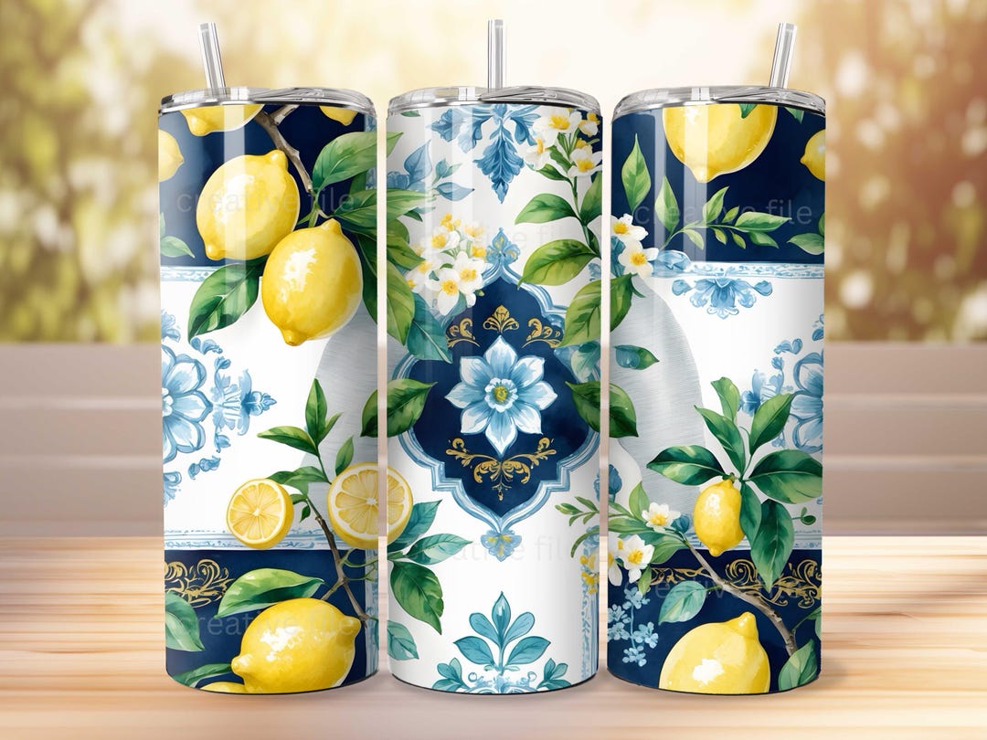 Lemon & Capri Style 20oz Tumbler Wrap PNG, Italian Lemons 20oz Skinny ...