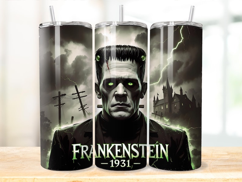Frankenstein Tumbler Wrap PNG, Gothic Horror 20oz Skinny Tumbler Design ...