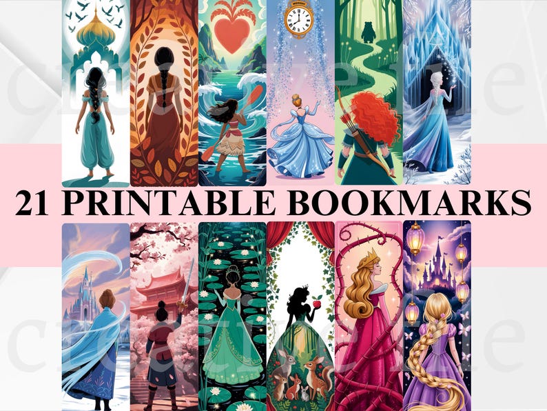 Princess Inspired Printable Bookmarks 21 Printable Bundle, Reading ...