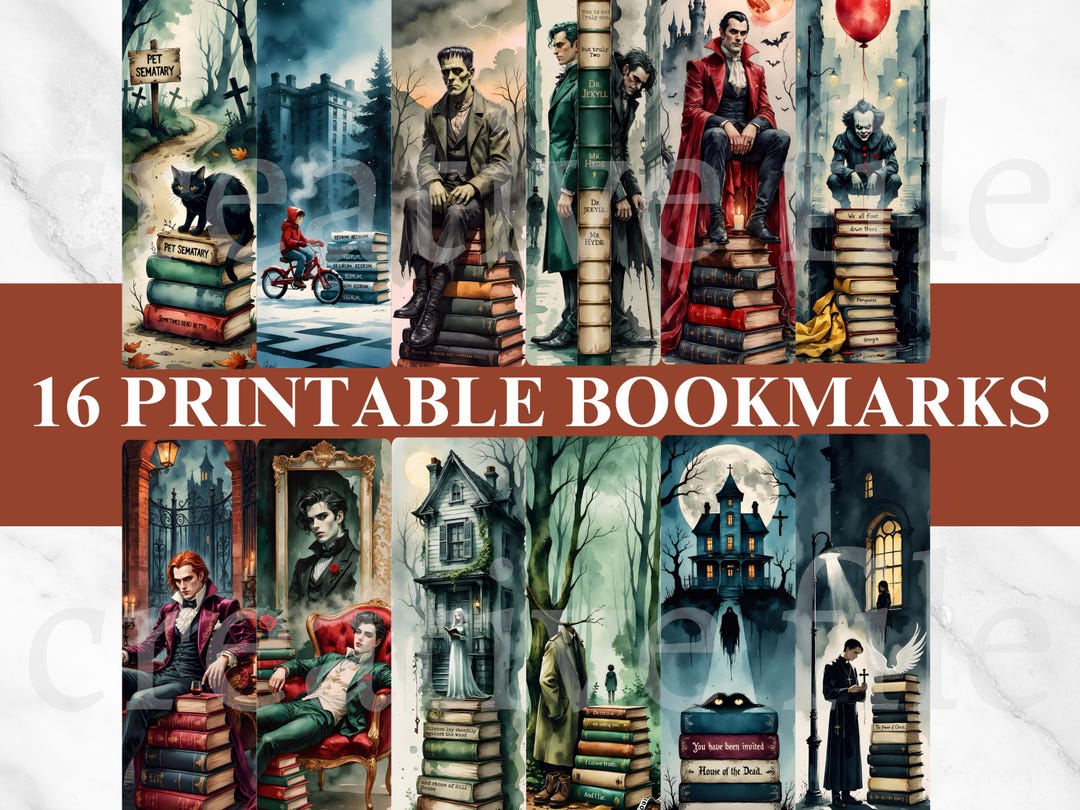 Classic Horror Bookmarks Printable Bundle, 16 Spooky Gothic Literature ...