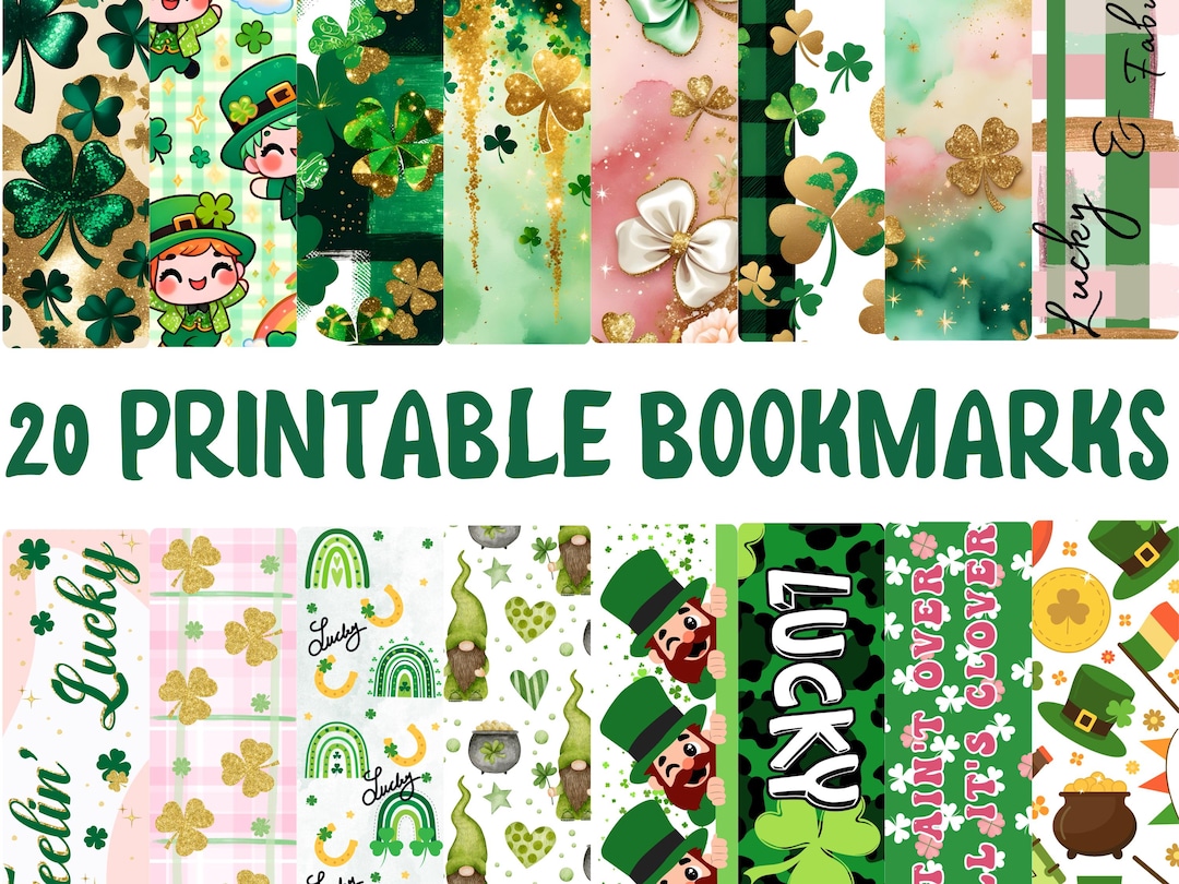 St Patrick's Printable Bookmarks Bundle, 20 PNG Feelin' Lucky Day ...