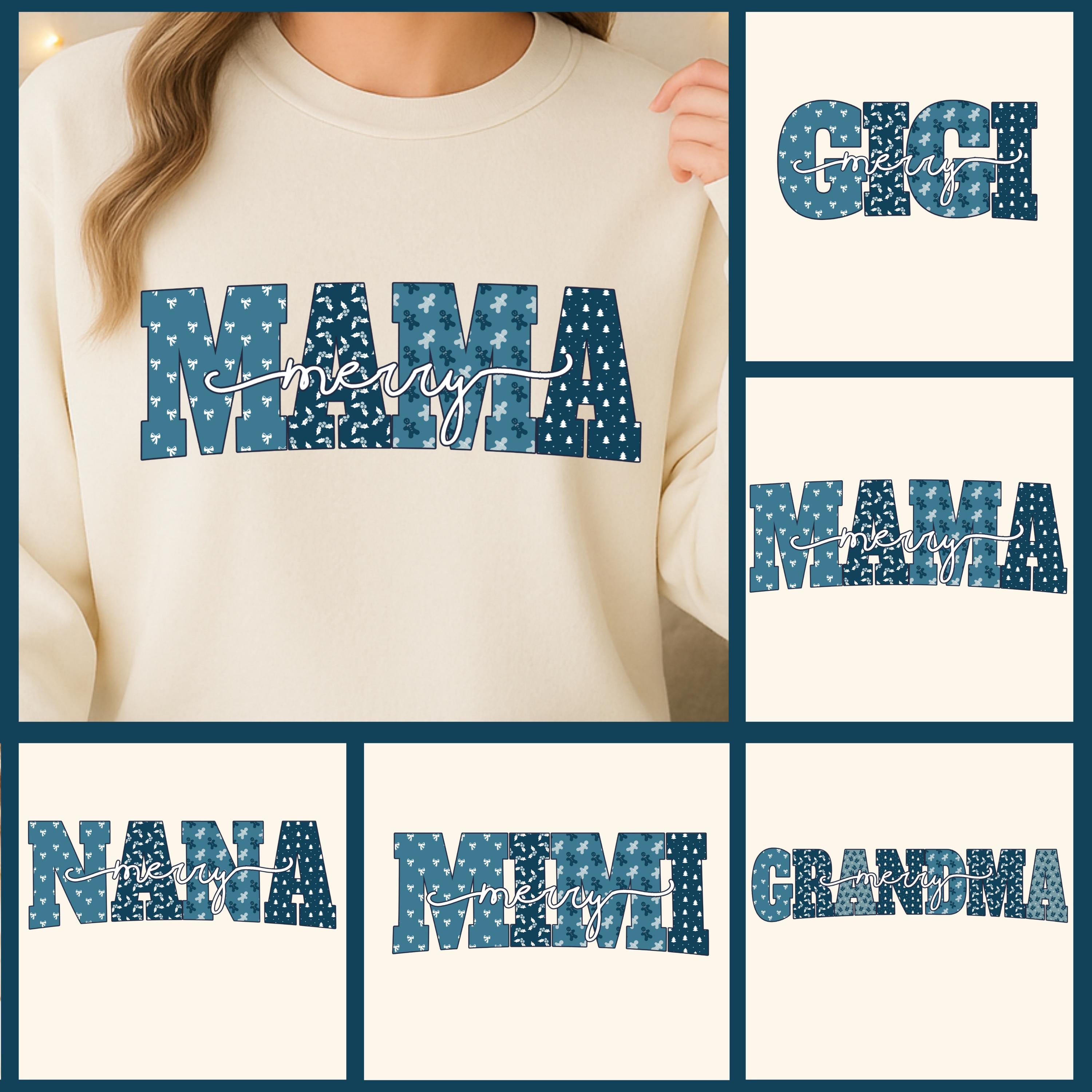Blue Christmas Mama Bundle 5 Png Design, Nana Holiday Tshirt Clipart ...