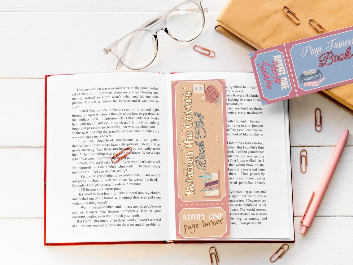 Book Club Ticket Desing Printable Bookmarks Bundle, 10 PNG Aesthetic ...