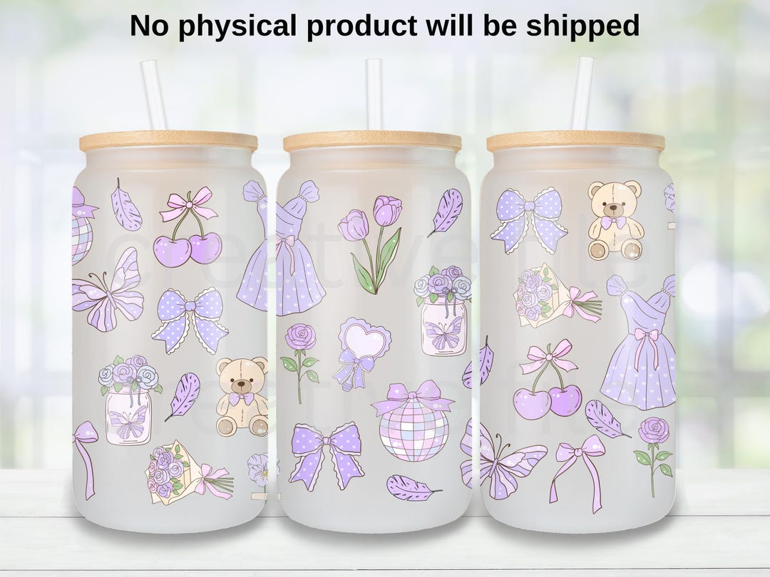 Cute Lavender Preppy Pattern 16oz Can Glass Wrap Png, Coquette Girly ...