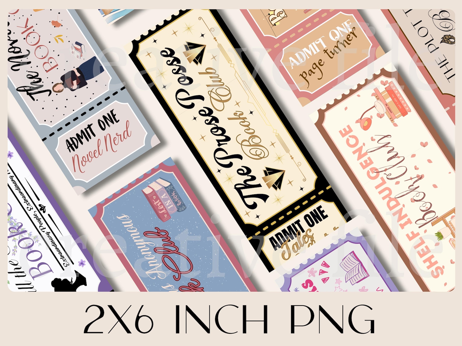 Book Club Ticket Desing Printable Bookmarks Bundle, 10 PNG Aesthetic ...