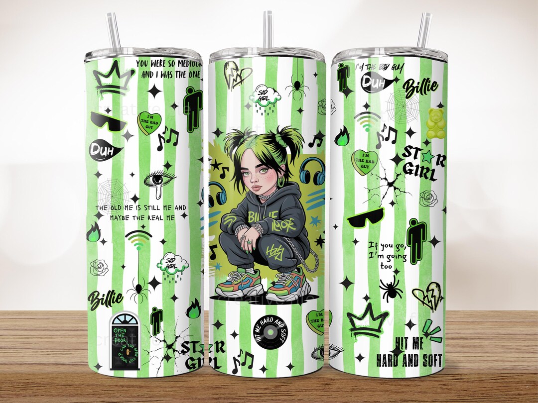 Billie Eilish Inspired 20 OZ Skinny Tumbler Png, Hit Me Hard and Soft ...