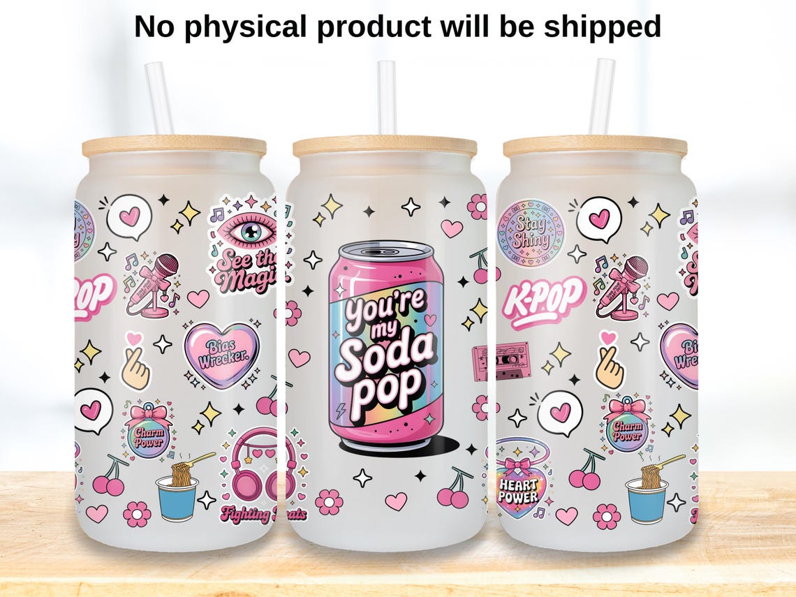 Kpop Can Glass Wrap PNG, Girly Kpop Stickers Style 16oz Libbey Glass ...