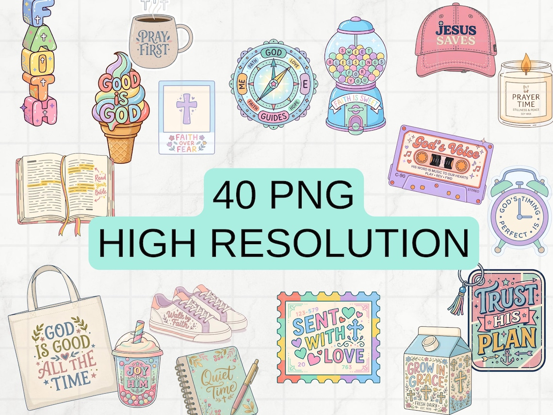 Christian Colorful Bundle PNG, Faith Based Clipart Set, Religious ...