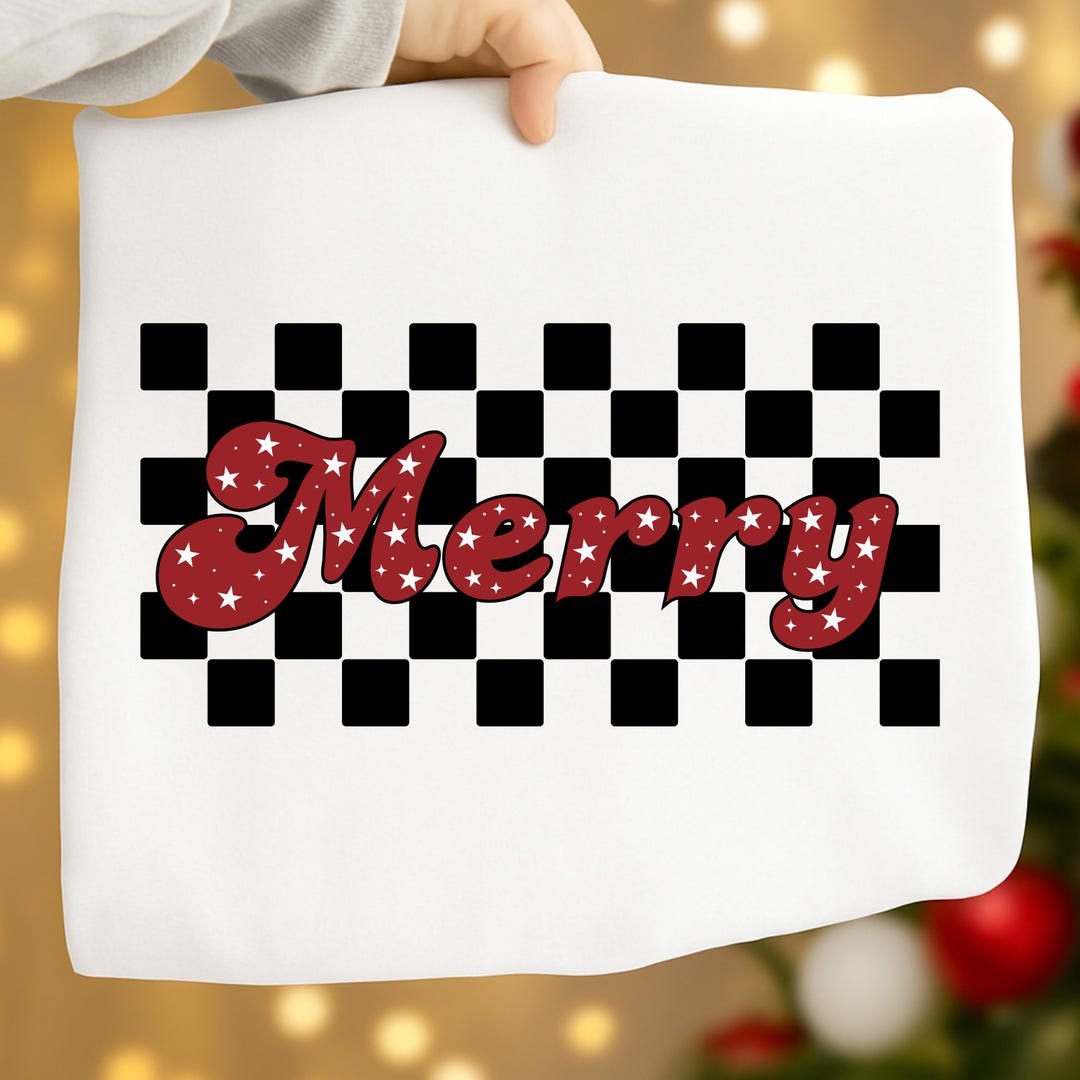 Checker Merry Christmas PNG, Retro Red Checkerboard PNG, Bold Christmas ...