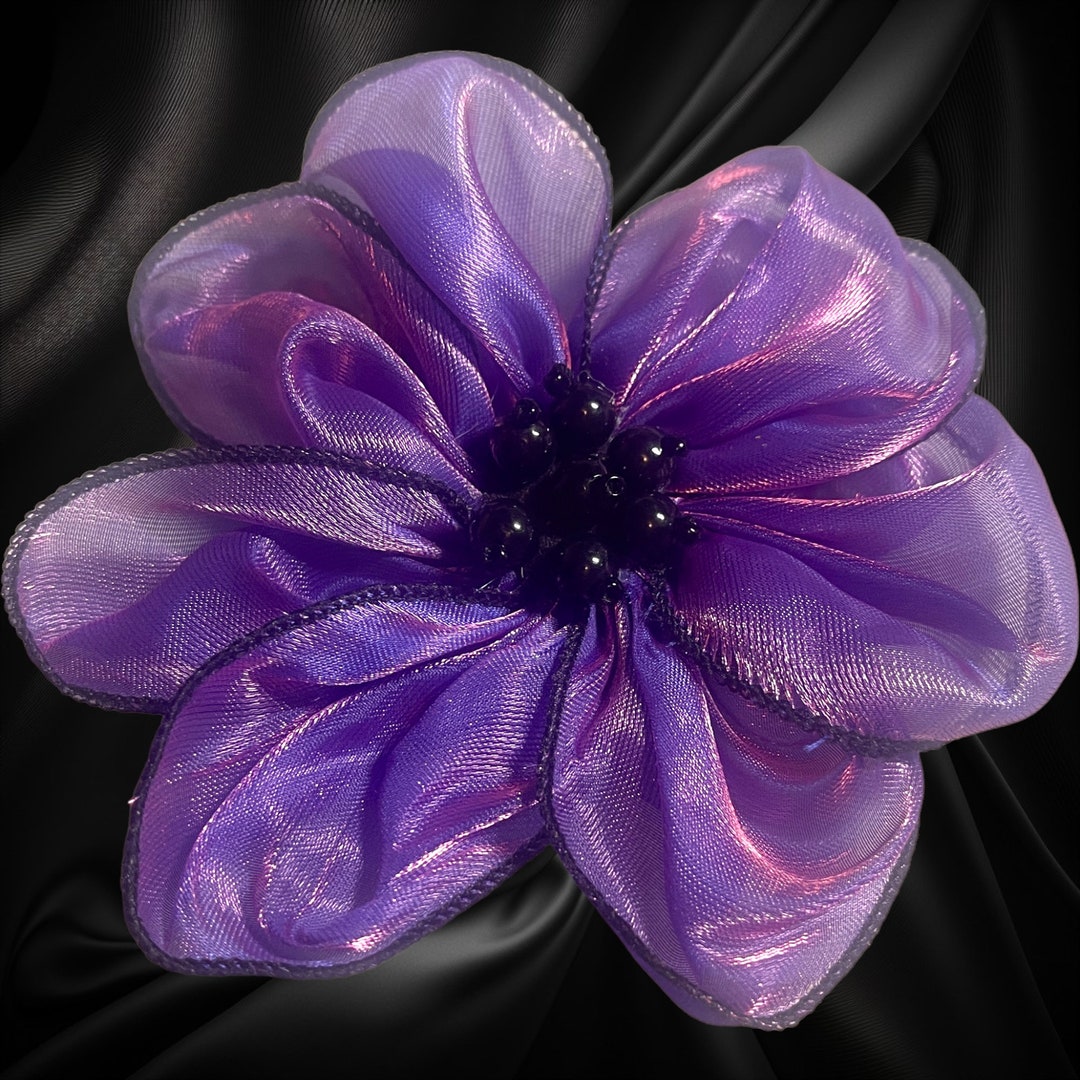 Magnetic Hold Flower Pin Flower Brooch Purple Silk Organza With Black ...