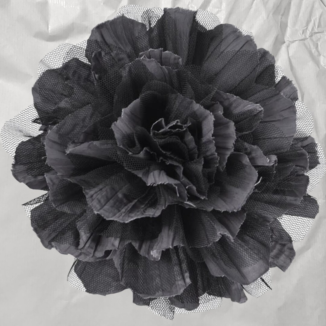 Magnetic Hold Extra Large Flower Pin Flower Brooch Gray Ruffled Fabric ...