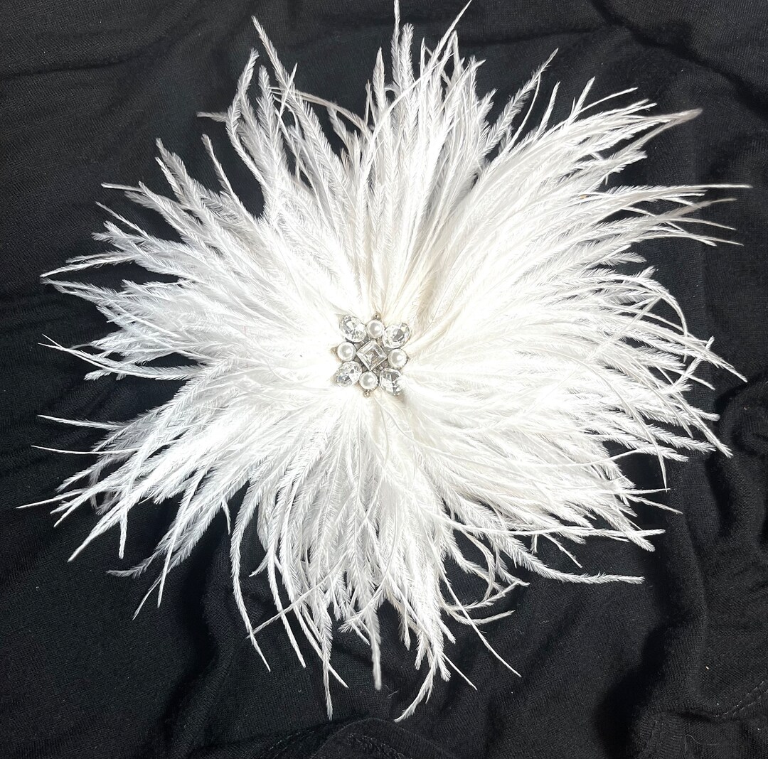 Magnetic Hold Feather Pin Feather Brooch 7 White Ostrich Feather With ...