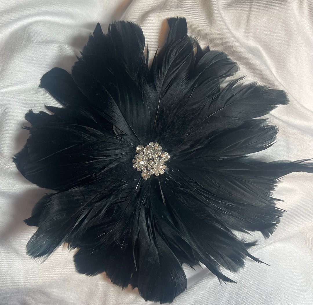 Black Feather Flower Brooch: Magnetic Pinless Wedding Accessory - Etsy