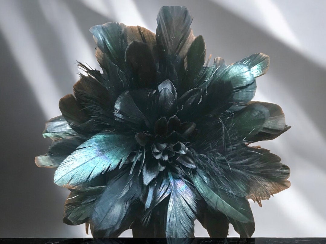 Magnetic Hold Feather Flower Pin,feather Flower Brooch 6-7” Large Black ...