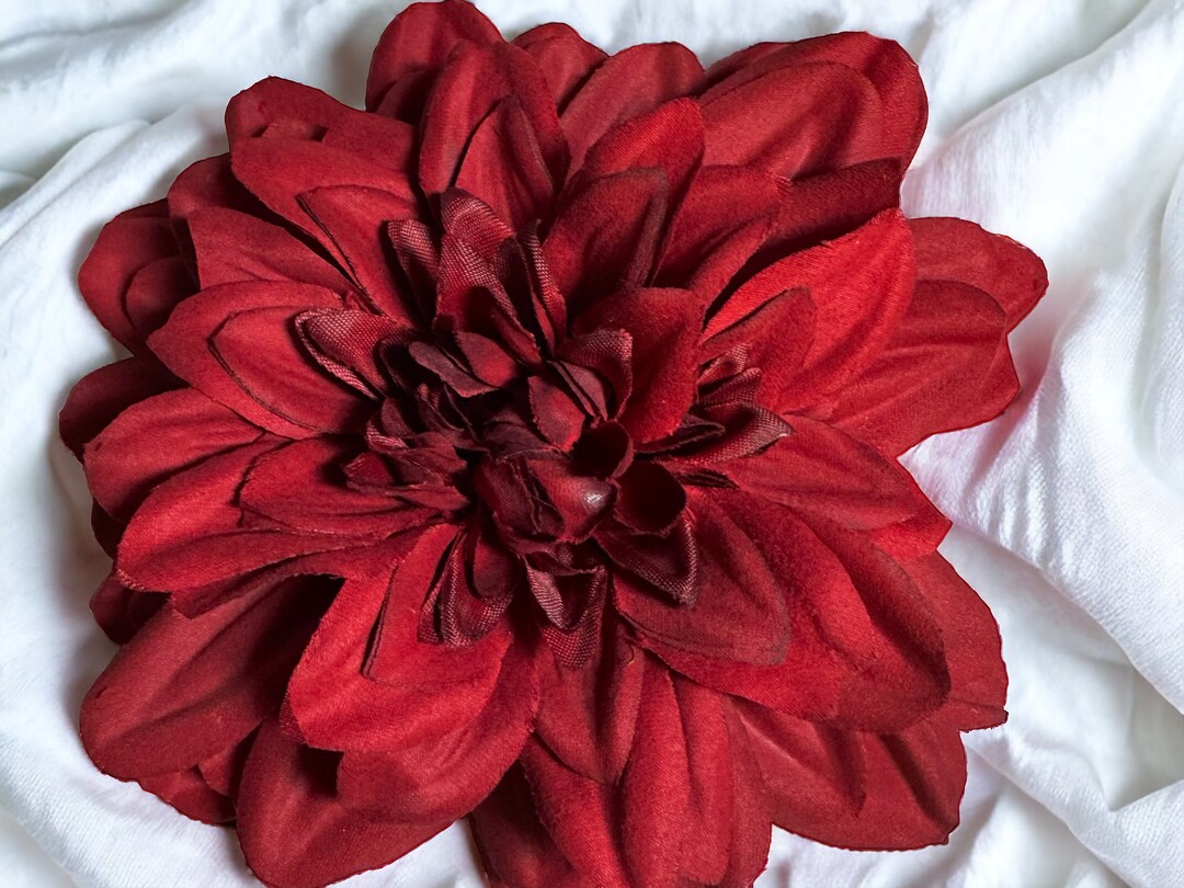 Magnetic Hold Extra Large 6.5” Flower Pin Flower Brooch Deep Red Dahlia ...