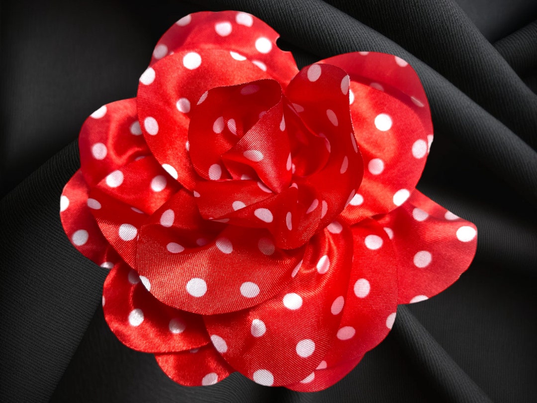 Magnetic Hold Flower Pin Flower Brooch 4.75” Red With White Polka ...