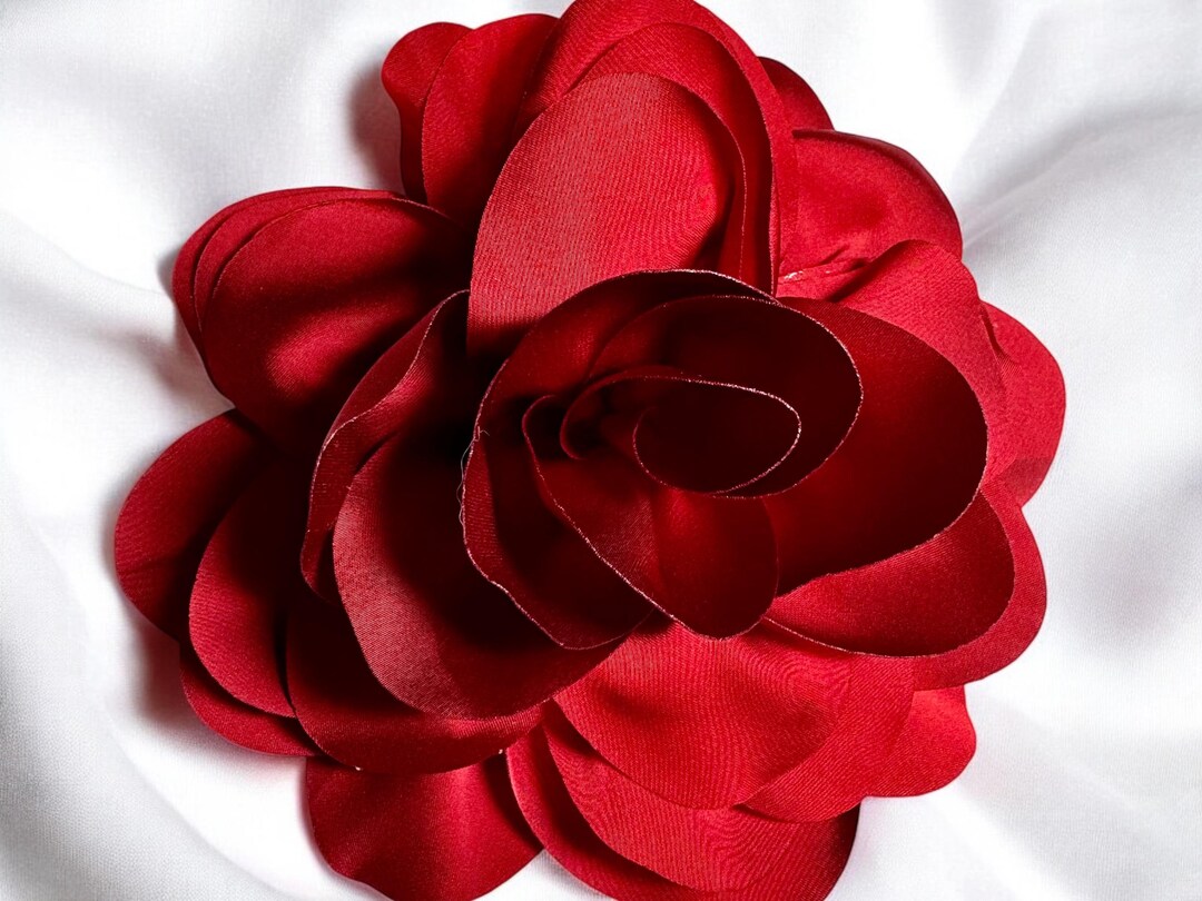 Magnetic Hold Extra Large 7.5” Flower Pin Flower Brooch Dark Red Satin ...