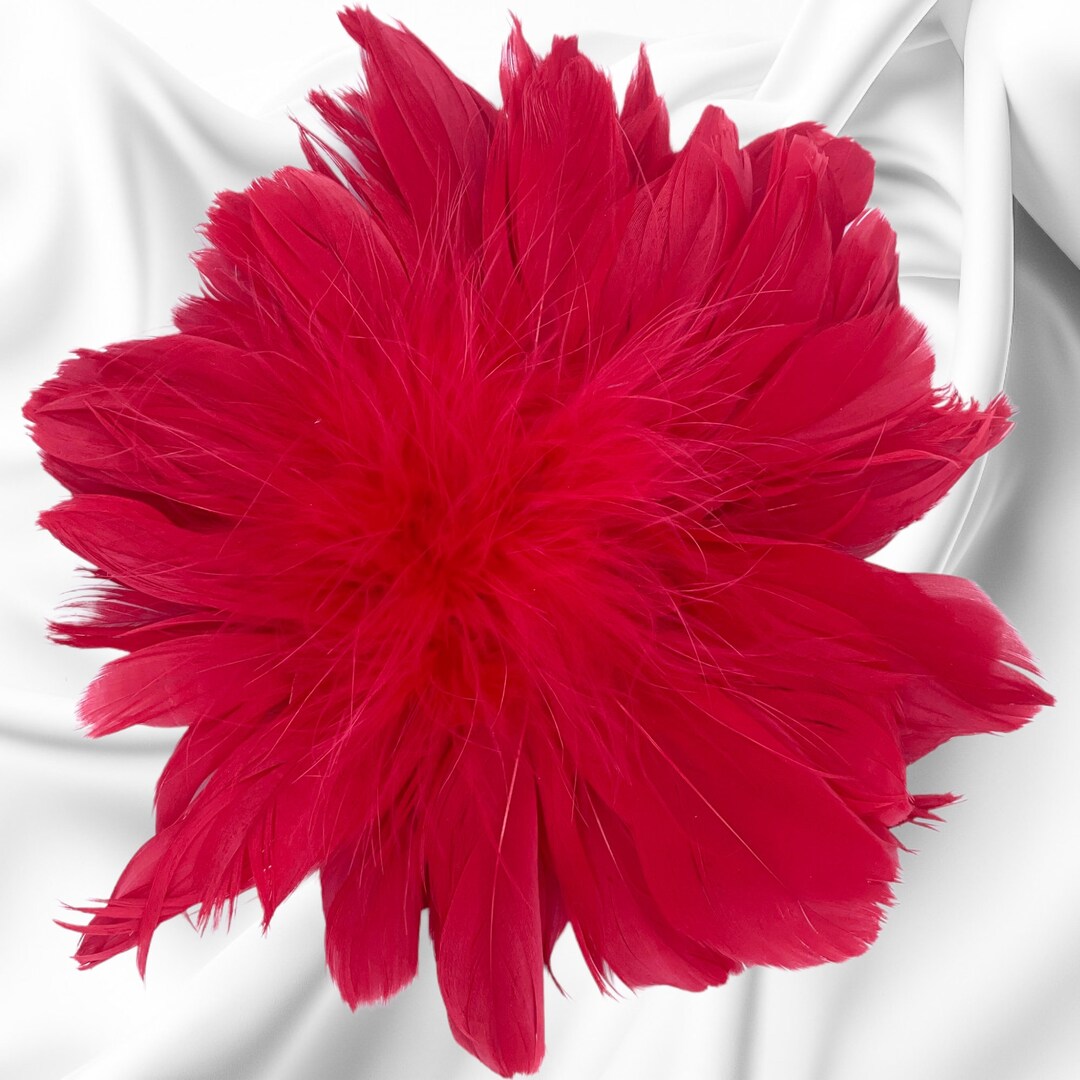 Magnetic Hold Feather Flower Pin Feather Flower Brooch Large 8" Red ...