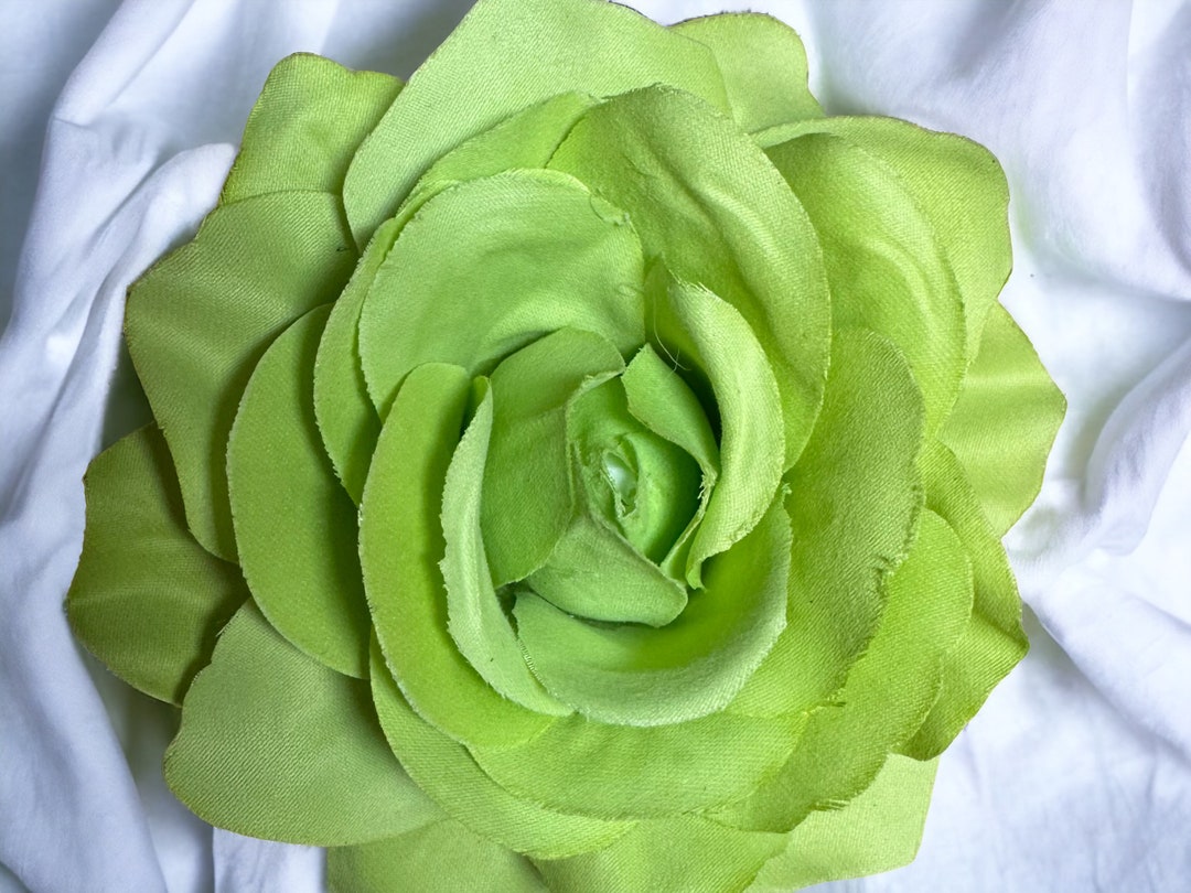 Magnetic Hold Flower Pin Flower Brooch 4” Lime Green Rose Fabric Flower ...