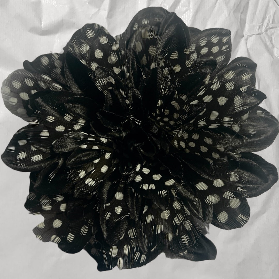 Black Dahlia Feather Flower Pin: Polka Dot Magnetic Brooch - Etsy