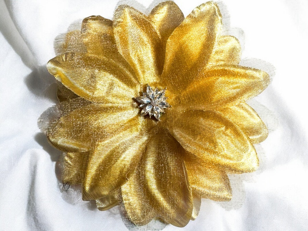 Magnetic Hold Flower Pin Flower Brooch Gold Lame Fabric Flower With ...