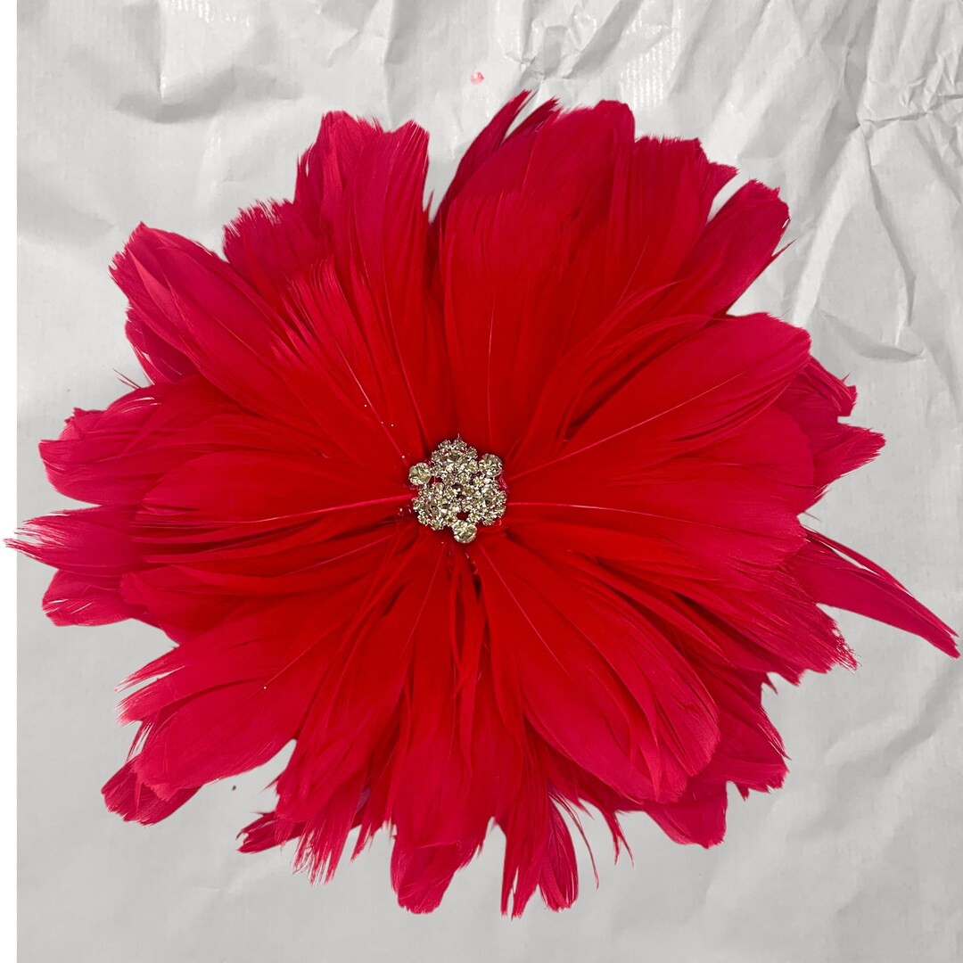 Magnetic Hold Extra Large 8”red Feather Pin With Rhinestone Center ...