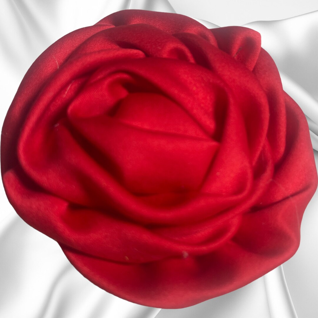 Magnetic Hold Flower Pin Flower Brooch Red Rolled Satin Fabric Flower ...