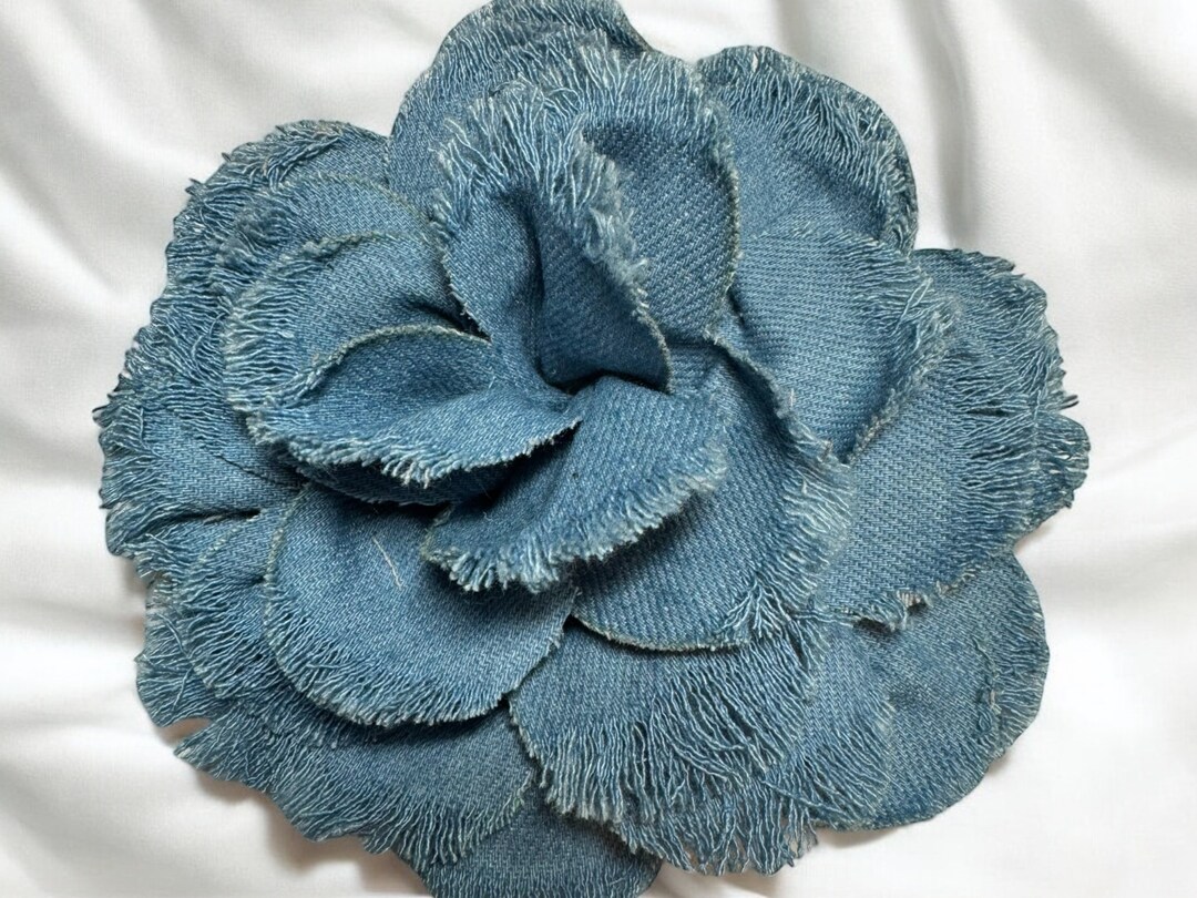 Magnetic Hold Flower Pin Flower Brooch 5.5” Light Blue Denim Fabric ...