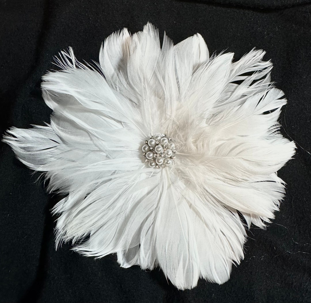 Magnetic Feather Flower Brooch: White Pearl Rhinestone Pinless Posie - Etsy