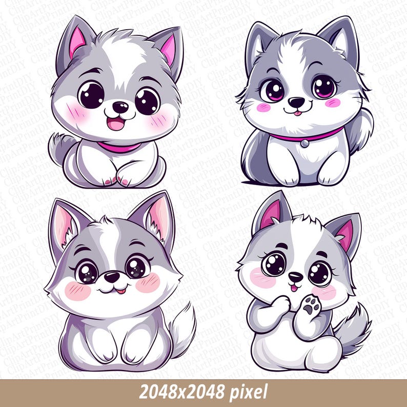 Cute Kawaii Dog Clipart Bundle - 15 Pngs Animal Kawaii Faces ...
