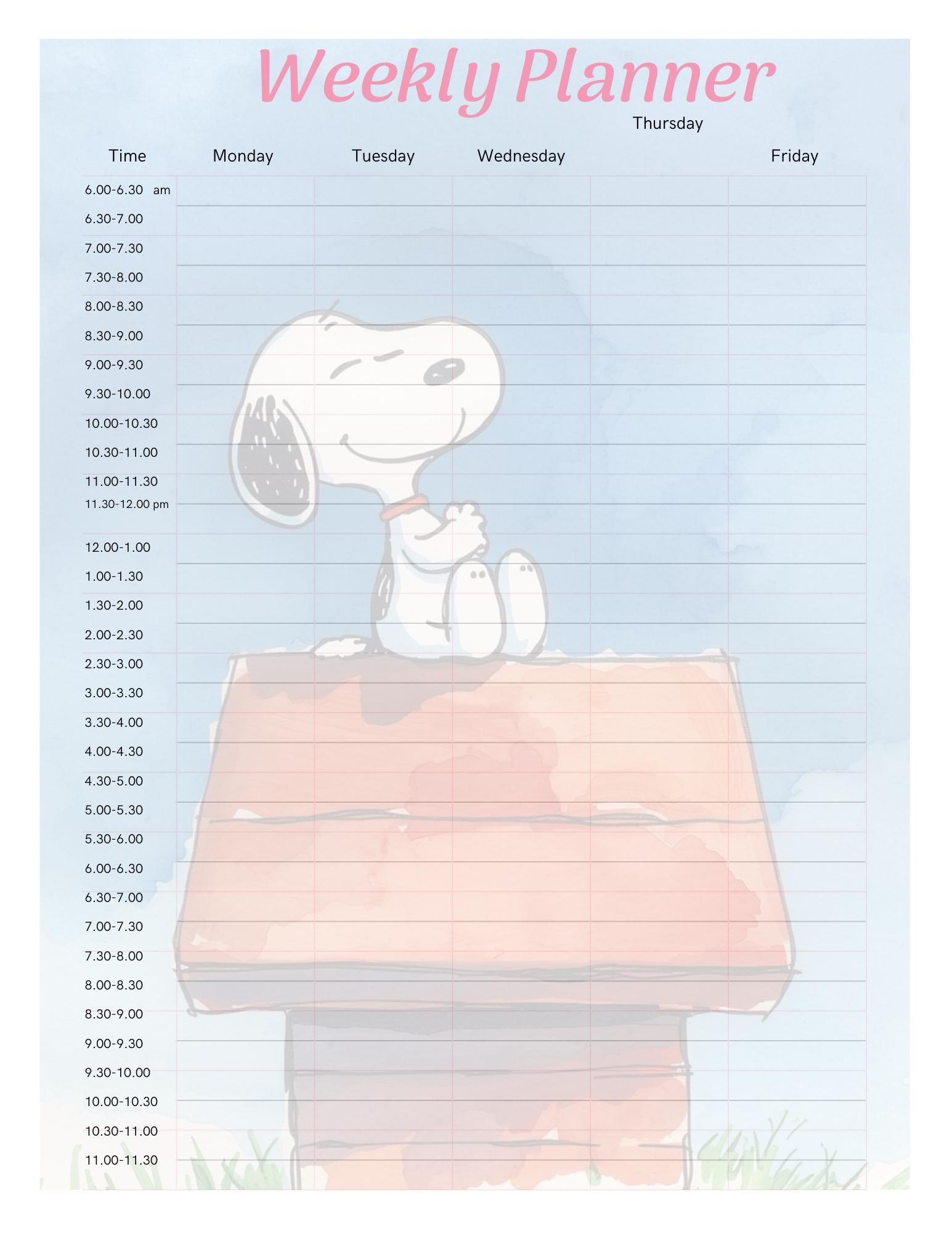Peanut Gang Weekly Planner | Snoopy Prints Planner Pages | Monday ...