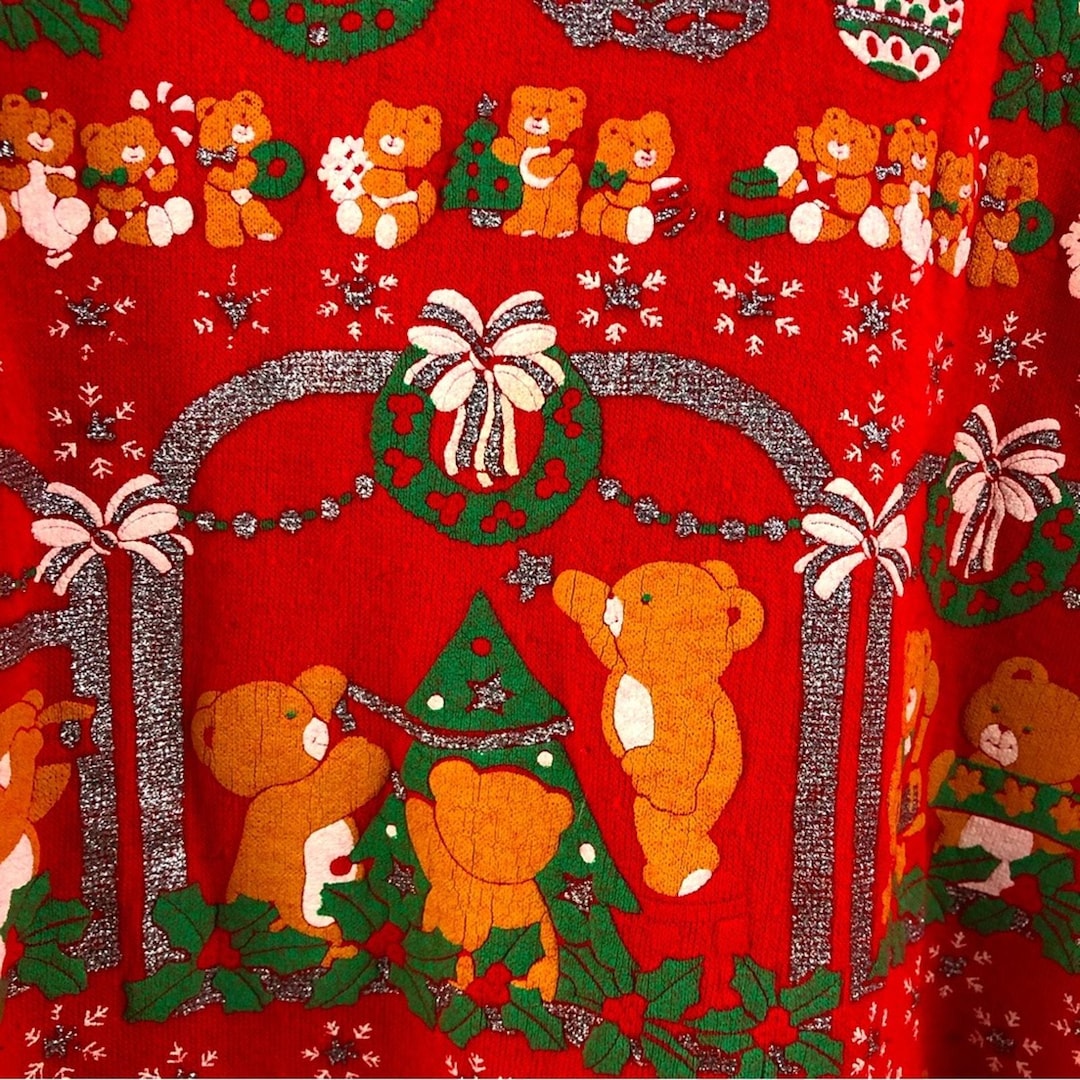 Vintage Truly Yours 80s 90s Puffy Christmas Teddy Bears Pullover ...