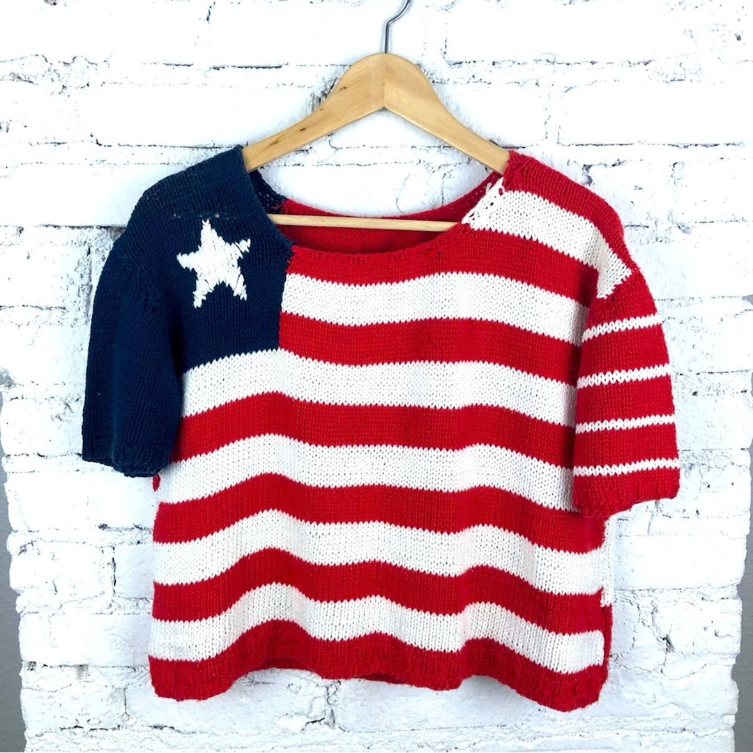 Vintage Hand Knitted American Flag Sweater - Etsy