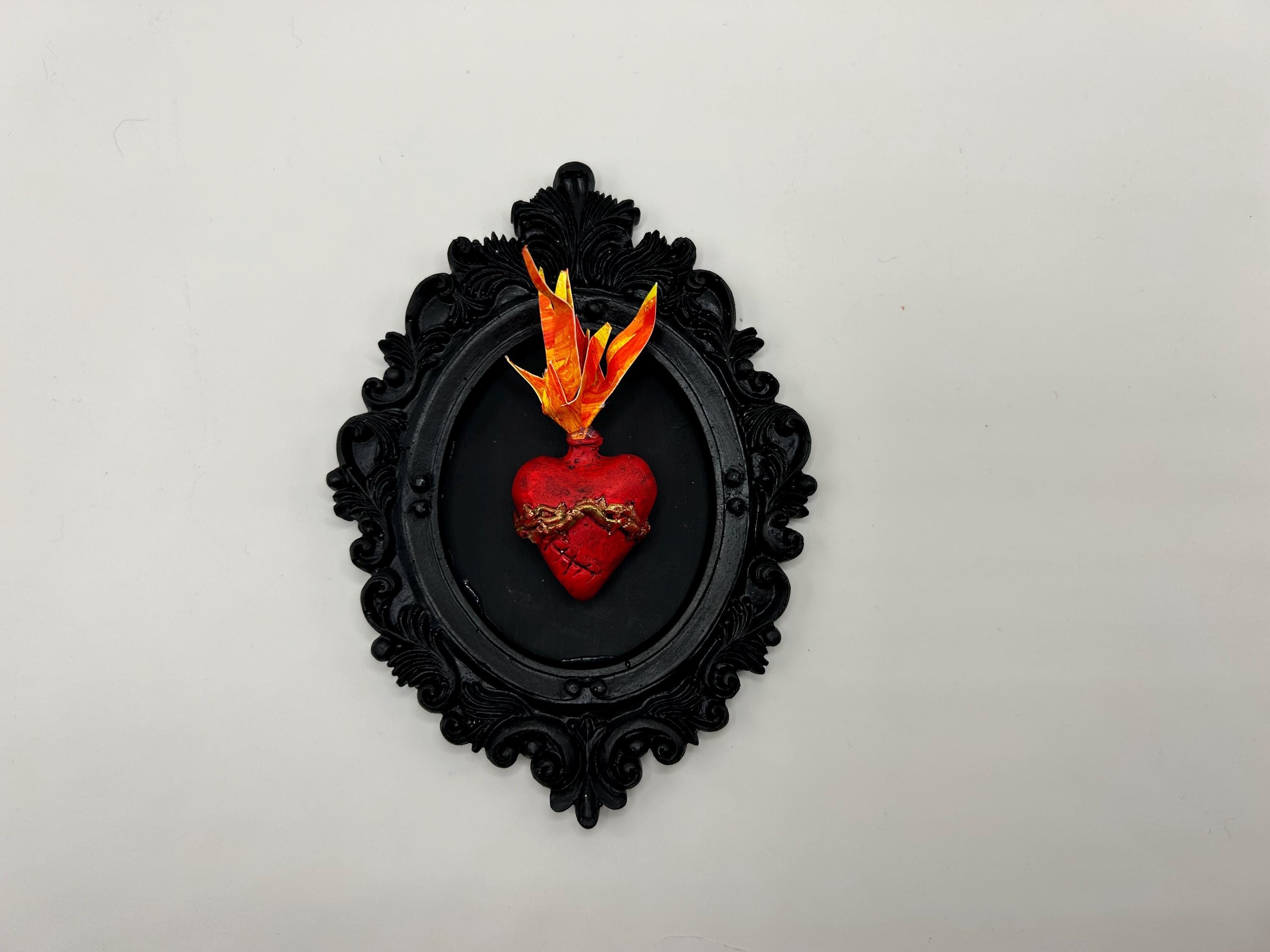 Gothic Wall Art Sacred Heart Framed Sculpture Dark Decor Miniature ...