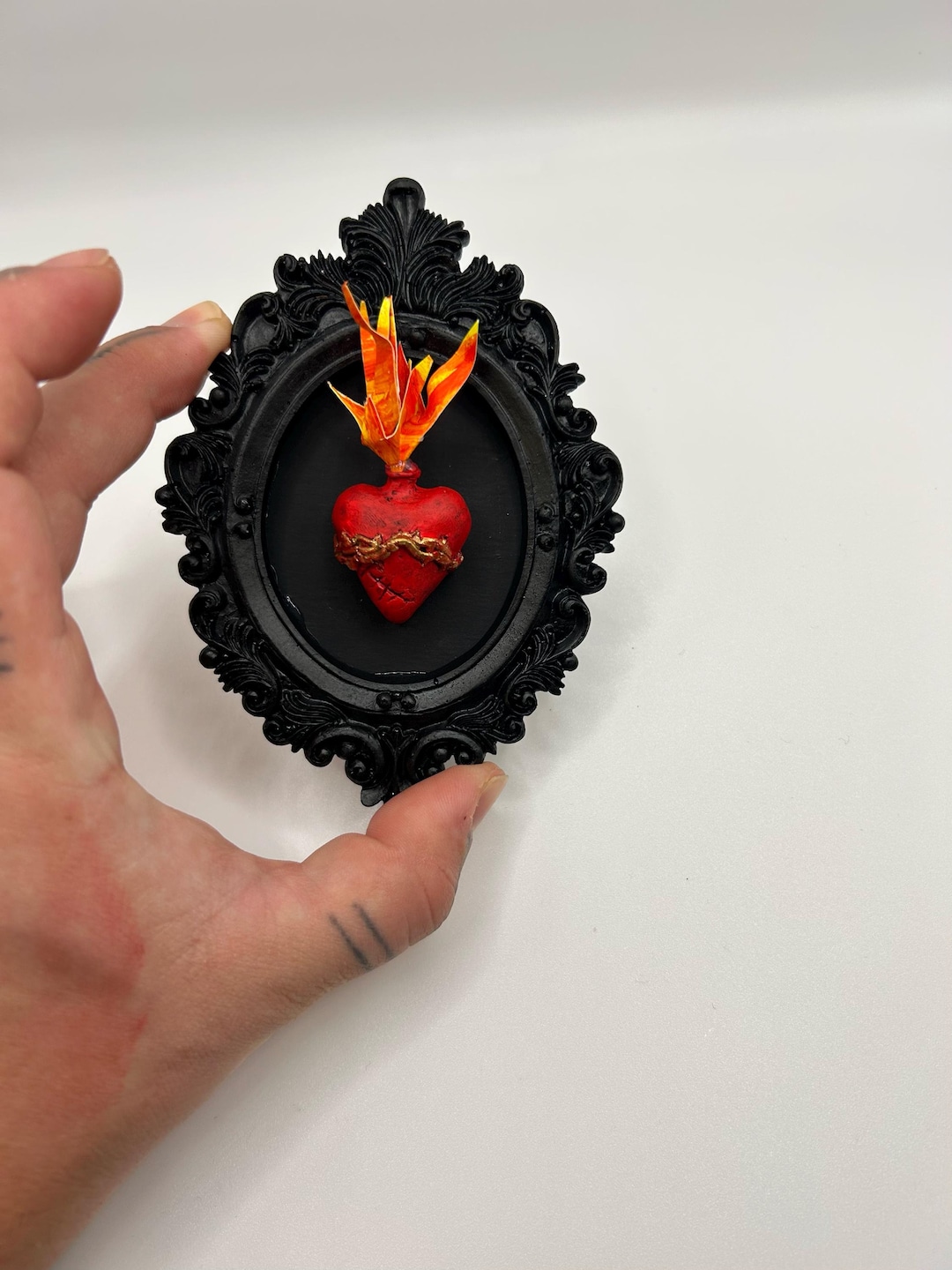 Gothic Wall Art Sacred Heart Framed Sculpture Dark Decor Miniature ...