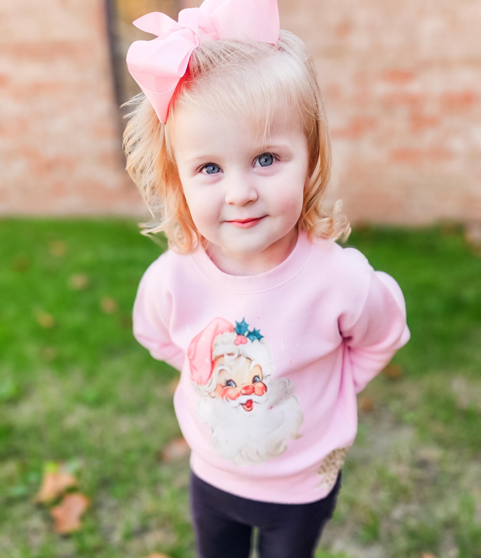 Pink Santa Sweatshirt With Side Bows, Retro Santa, Applique Side Bows ...