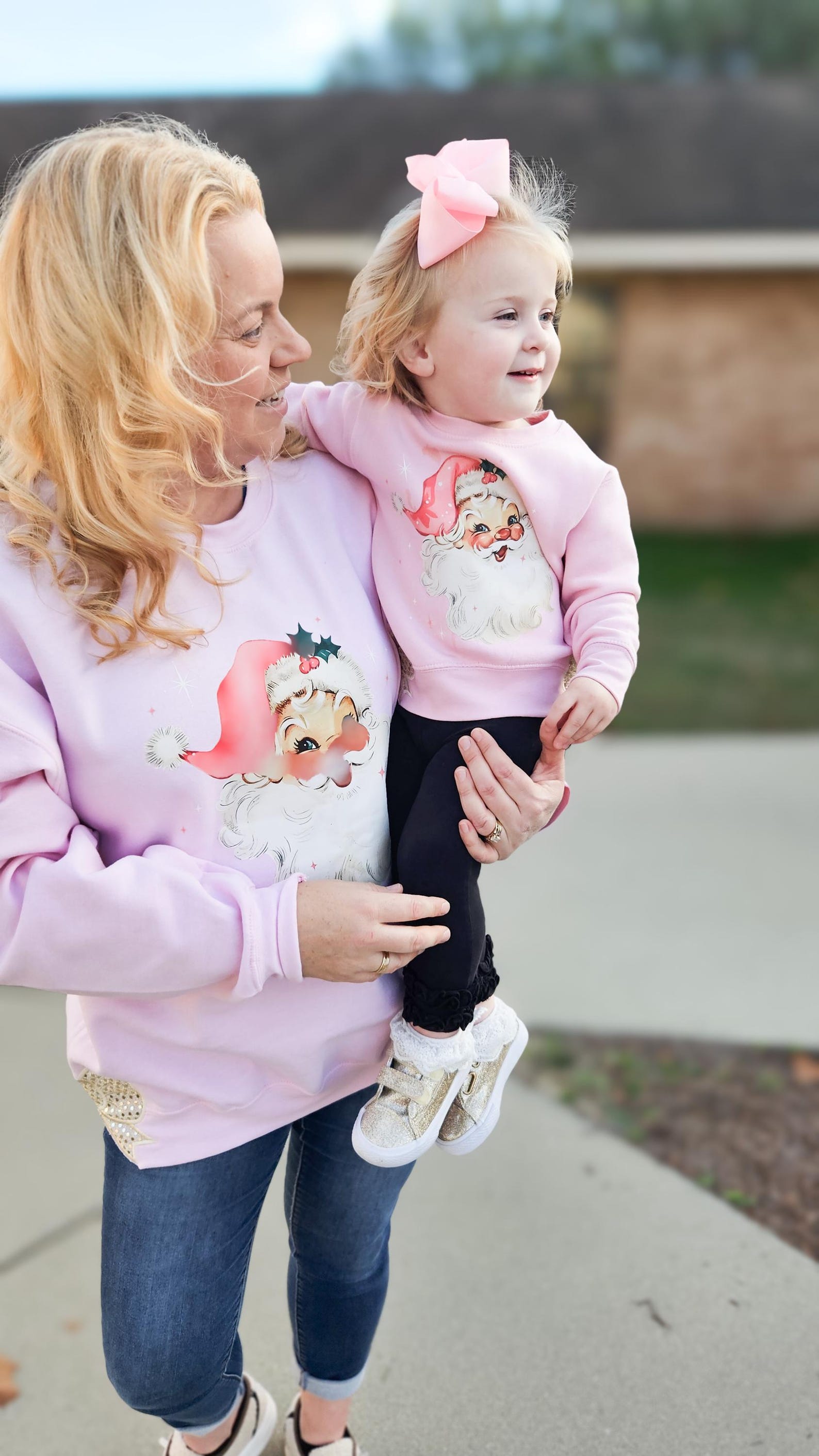 Pink Santa Sweatshirt With Side Bows, Retro Santa, Applique Side Bows ...