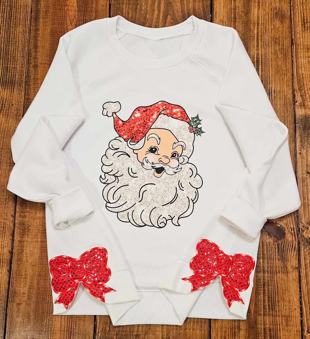 Santa Sweatshirt With Side Bows, Retro Santa, Applique Side Bows ...