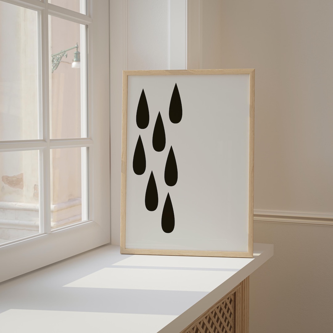 Black and White Modern Rain Drop Print, Living Room Wall Art ...