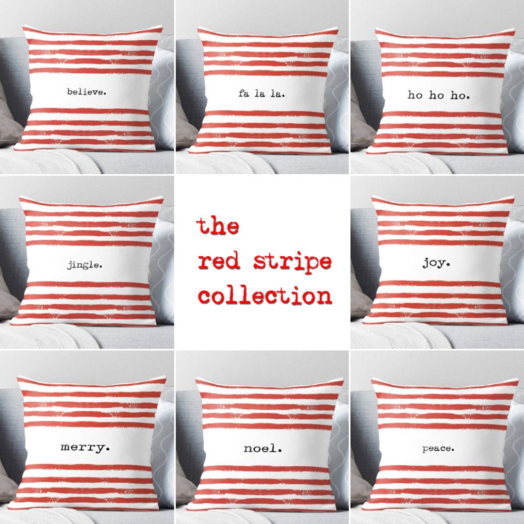 Red Stripe Christmas Pillow Cover Holiday Typography Text - Etsy