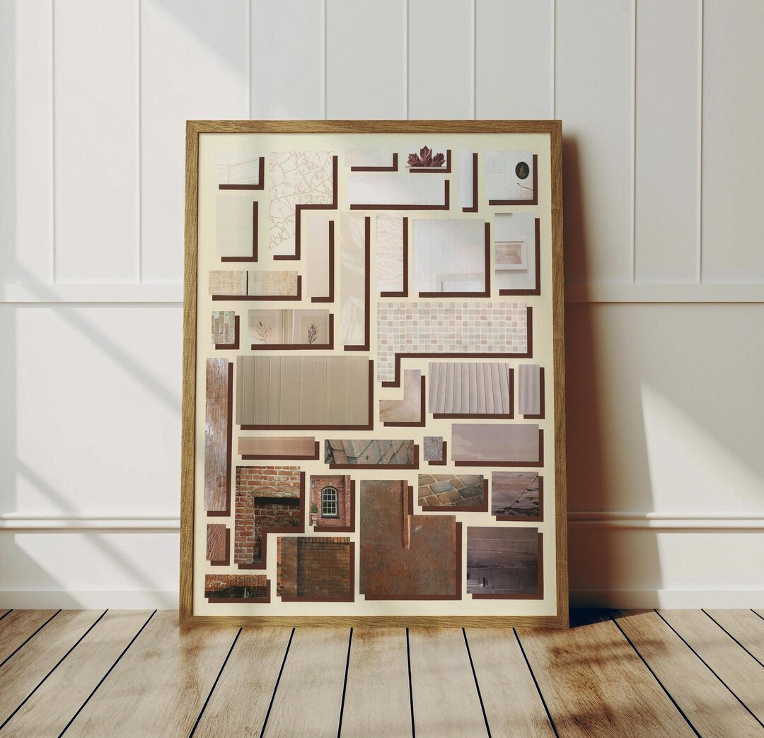 White and Maroon 3D Block Print, Collage Art, Maximalist Decor, Neutral ...