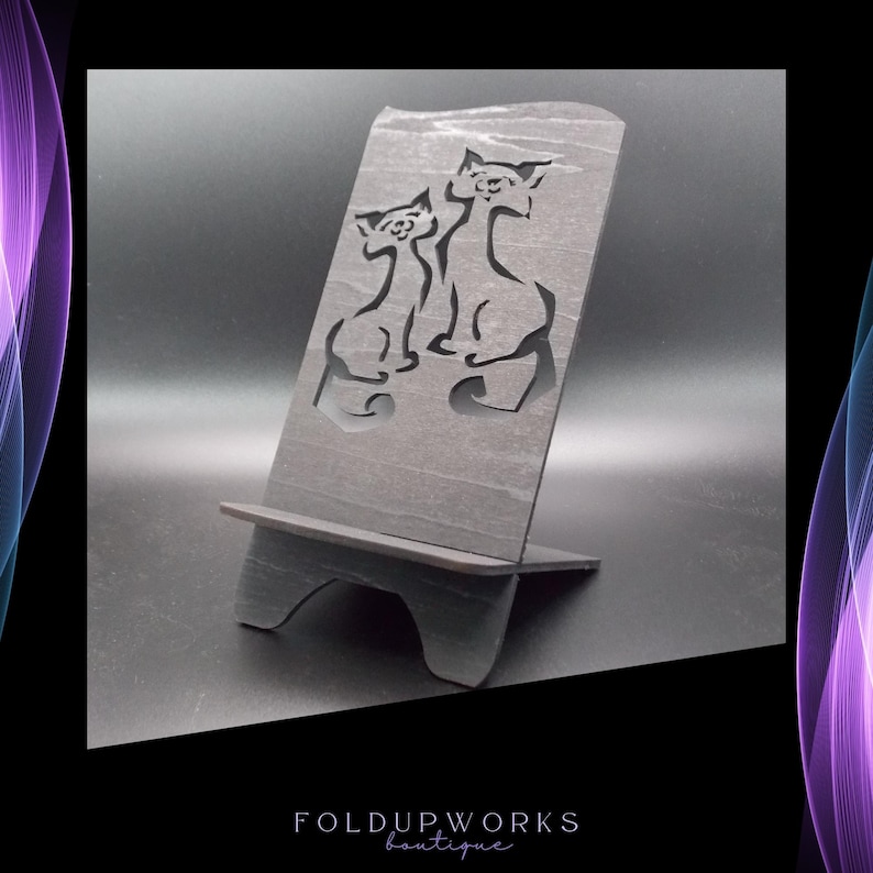 Laser-cut Wooden Cat Phone Stand – Elegant Desktop Phone Holder, Gift ...